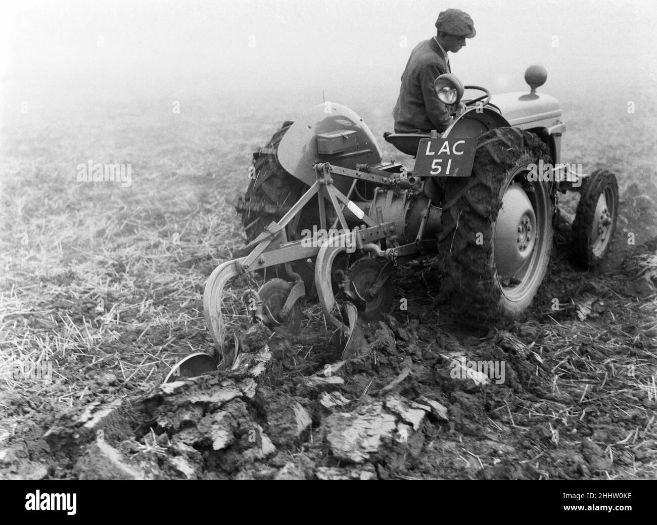 A Ferguson TE20 tractor seen here ploughing a Warwickshire field circa ...