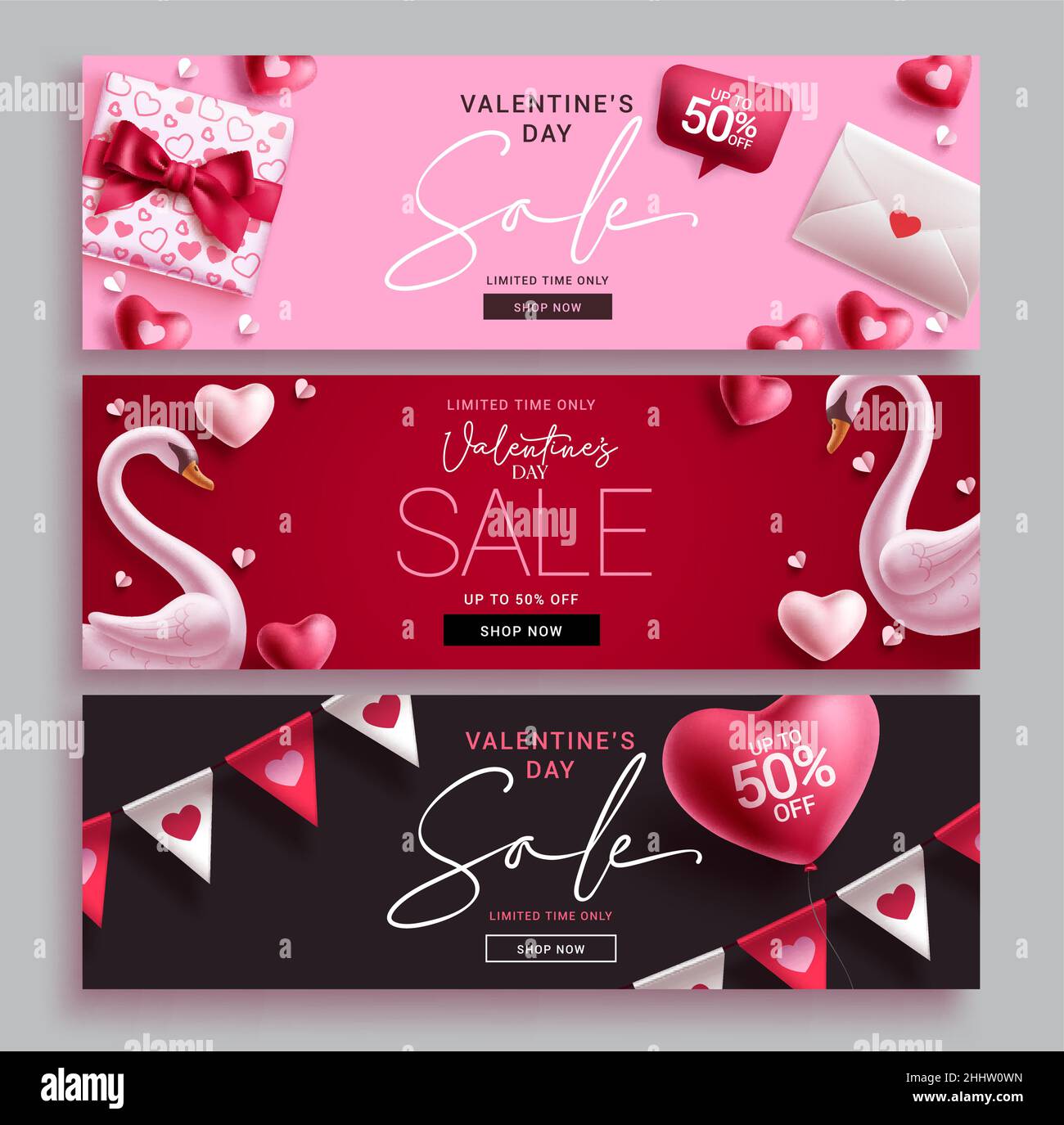 Valentine's day sale vector banner set. Valentine's promo discount ...