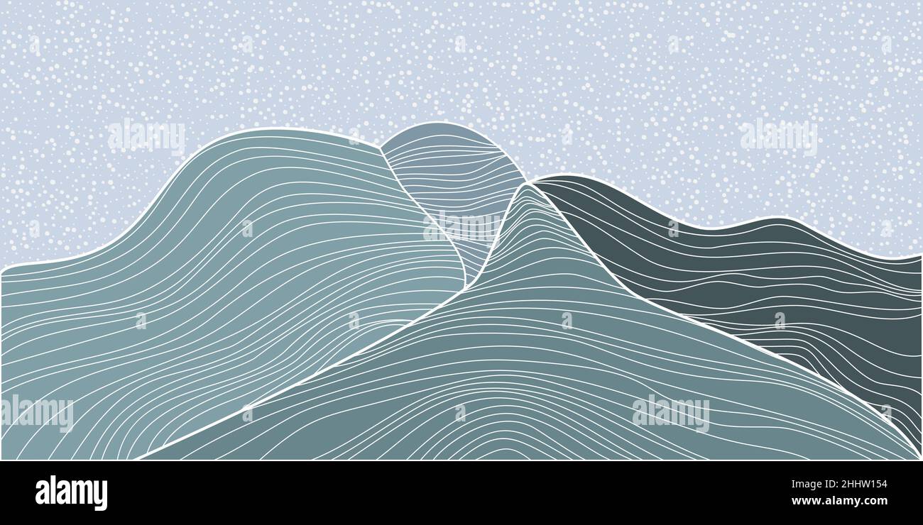 Japanese wave line art landscape background. Abstract mountain banner ...
