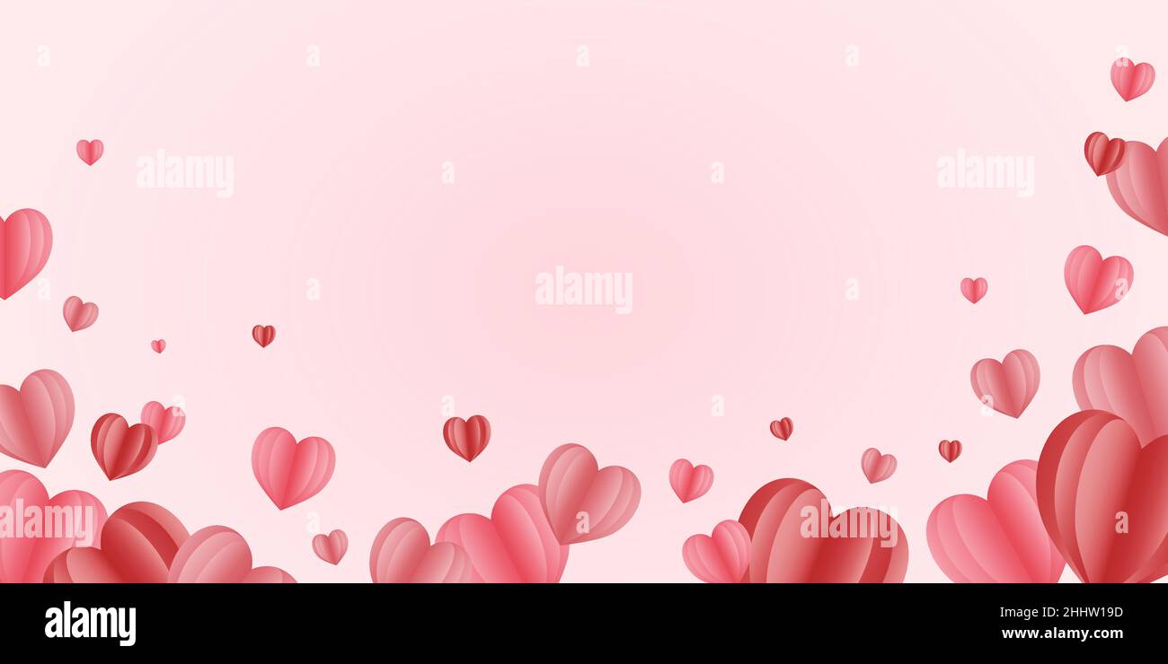 Happy Valentines Day greeting card with heart in papercut style. Pink ...