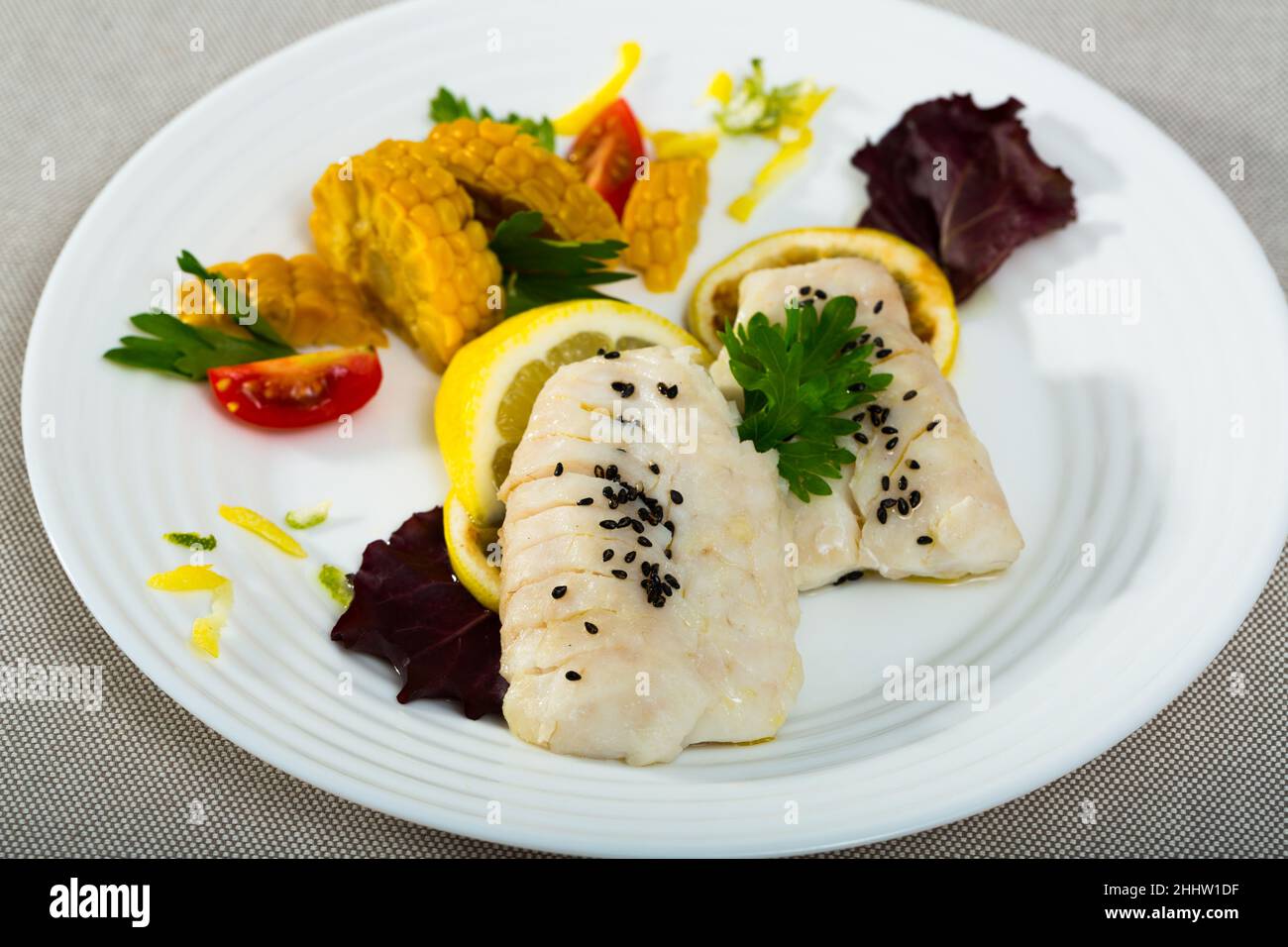 Steamed cod fillets Stock Photo - Alamy