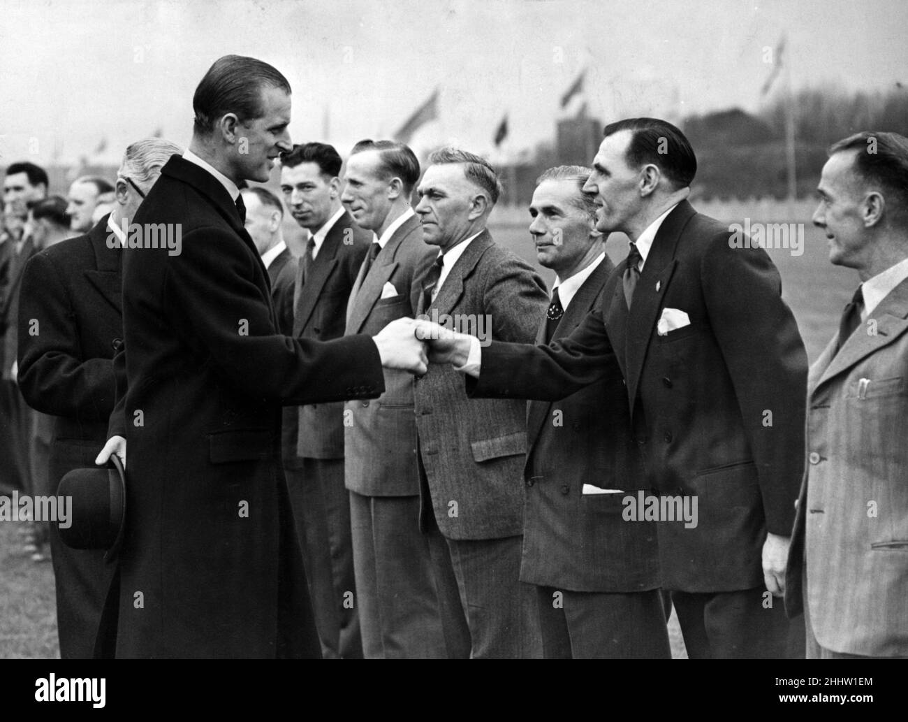 Prince Philip, Duke of Edinburgh meets Merseyside Dockers who are on ...