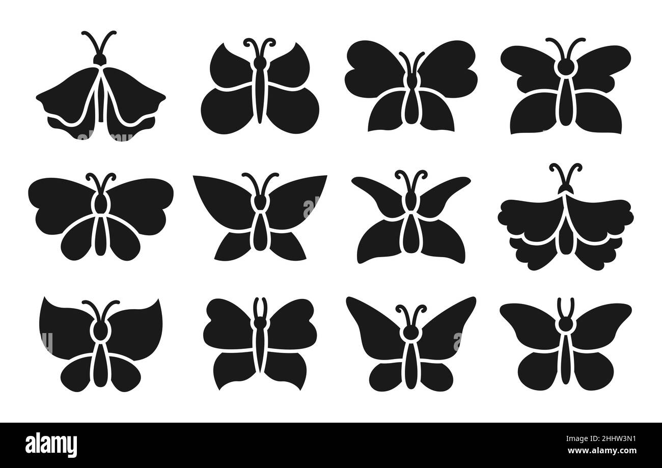 Butterfly exotic silhouette stamp set for scrapbook. Stencil ...