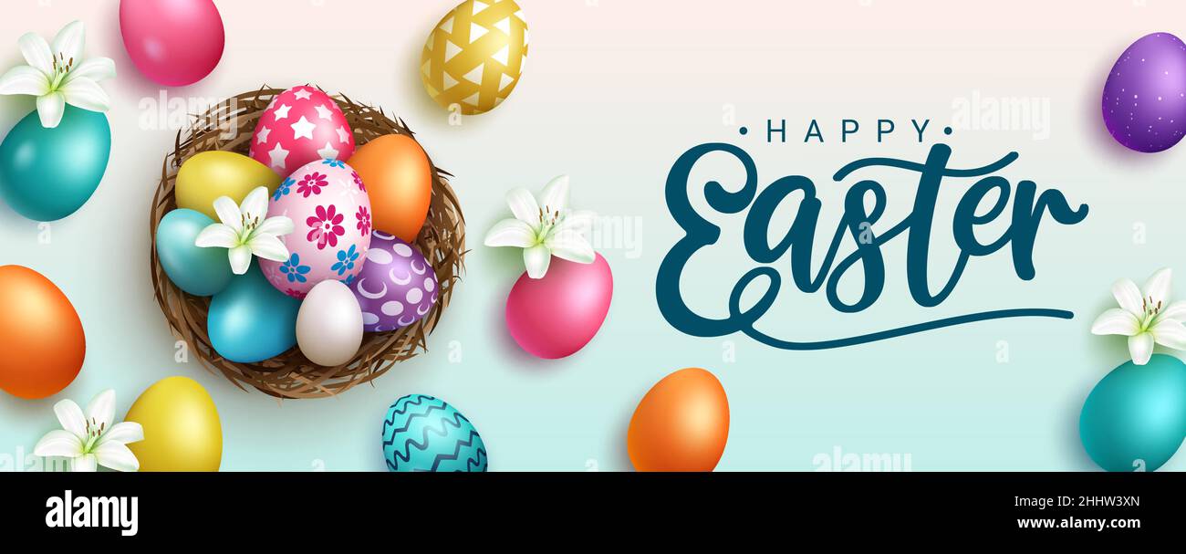 Easter season vector background design. Happy easter greeting text with ...