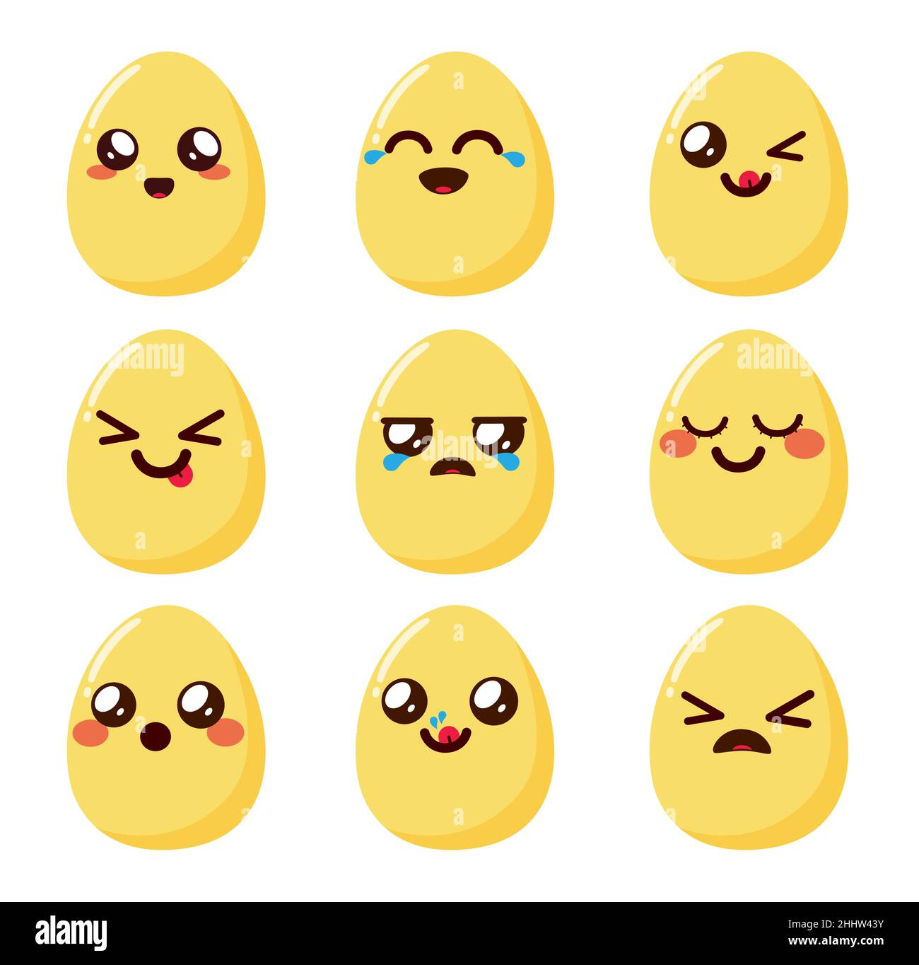 Emojis egg vector set design. Kawaii emoji characters with happy, cute ...