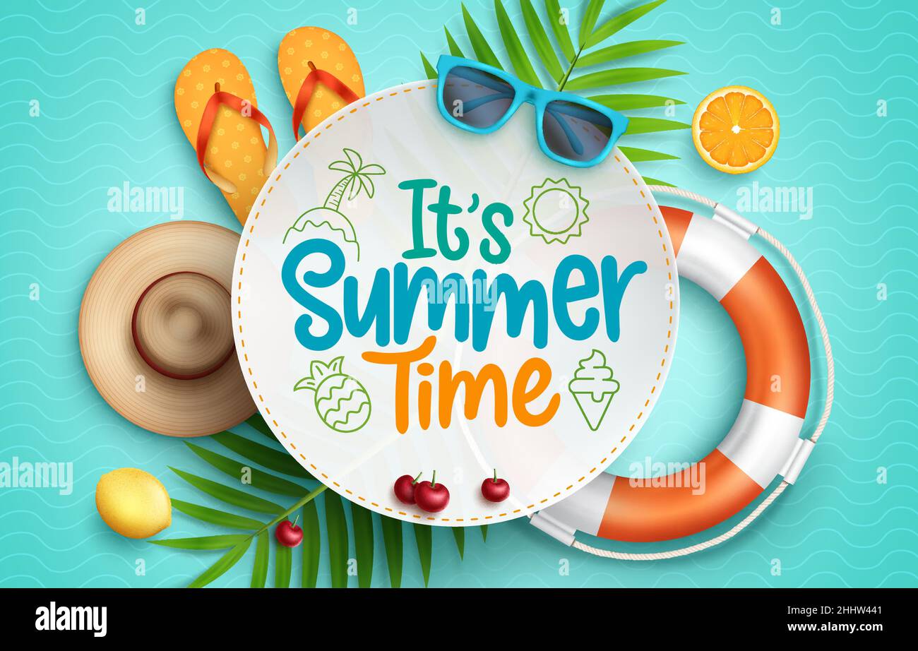 Summer time vector template design. It's summer time text in circle ...