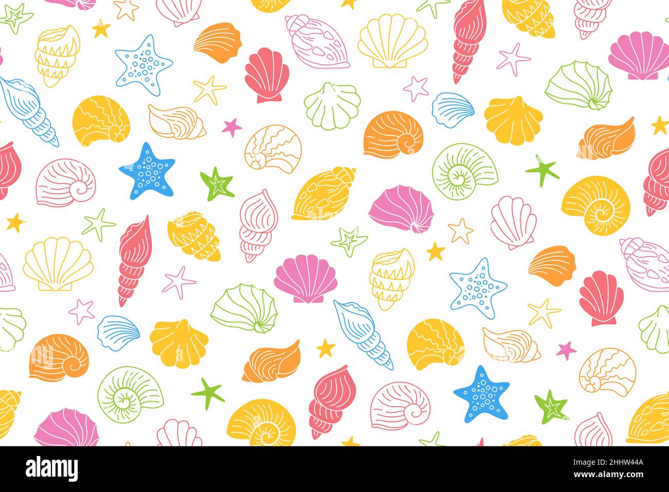 Seashells doodle, multicolor wrapper. Ocean marine shell seamless ...