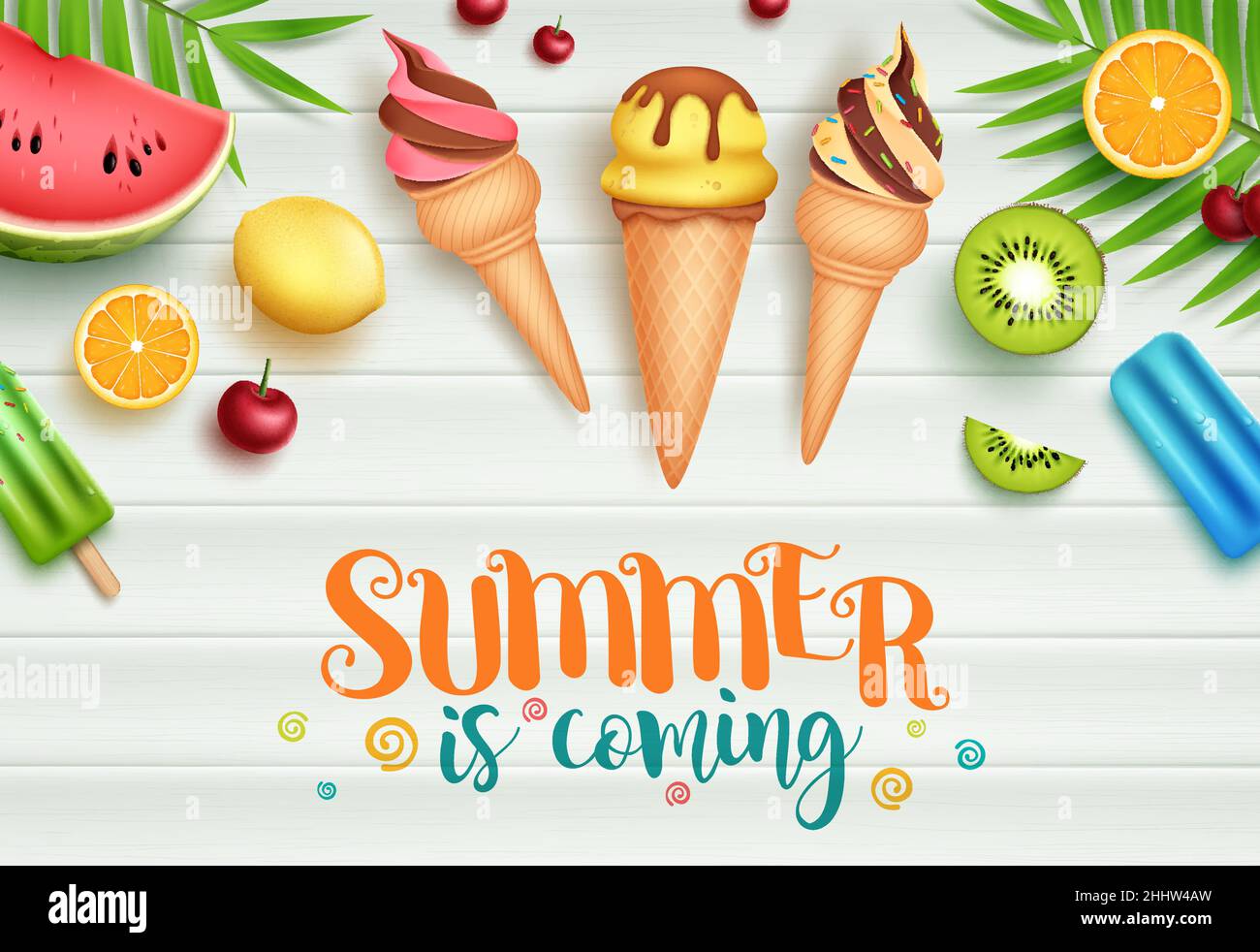 Summer vector background design. Summer is coming time text with ice ...