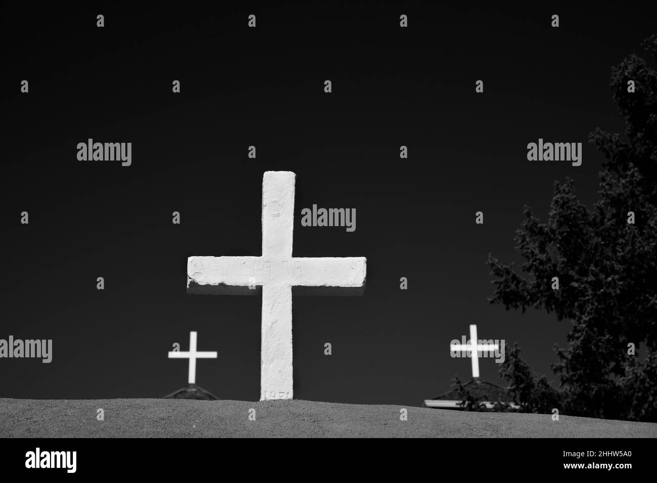 White crosses near the entrance to the historic San Francisco de Asis ...