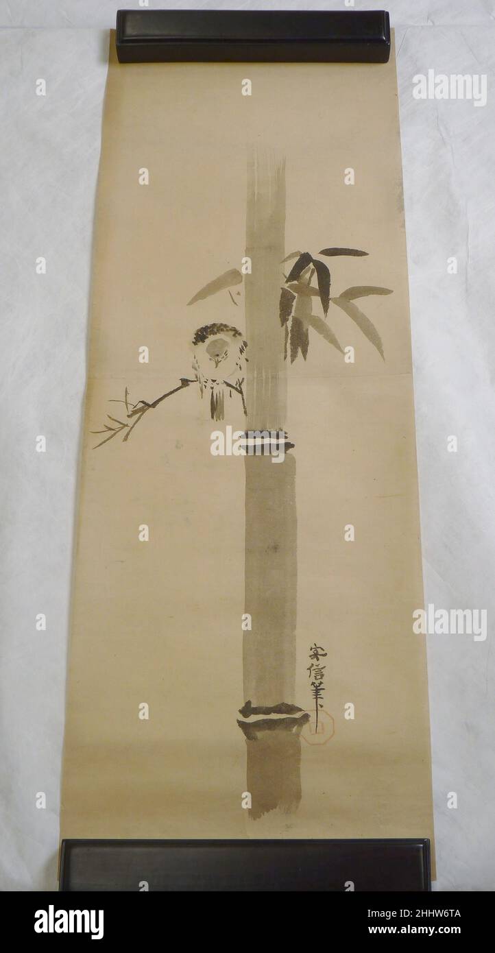 Japanese Drawing early 19th century After Kano Yasunobu Bird on a stalk ...