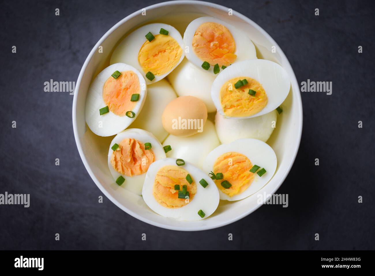 Eggs breakfast, fresh eggs menu food boiled eggs in a bowl decorated with leaves chopped fresh ...