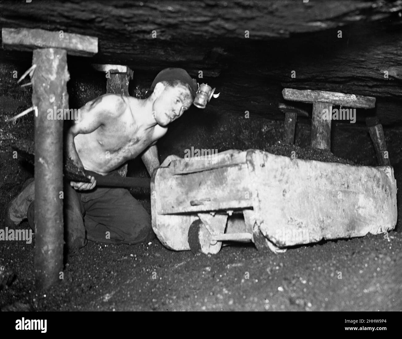 Coal miners working at the coal face in the Somerset coalfields, March ...