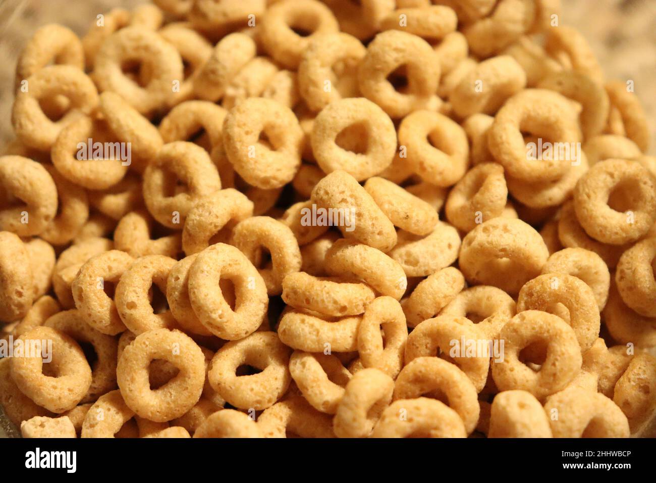 Closeup of O-Shaped Crunchy Cereal as Morning Breakfast Food Stock ...