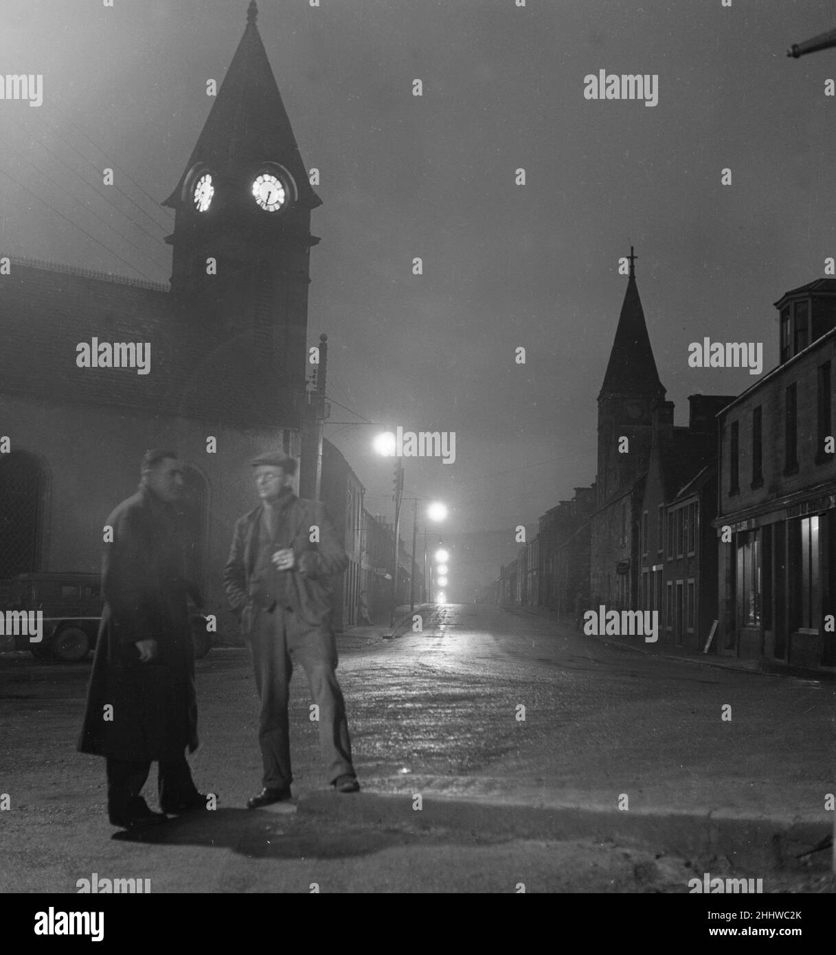 Two distillery workers seen here in Rothes High Street about to say ...