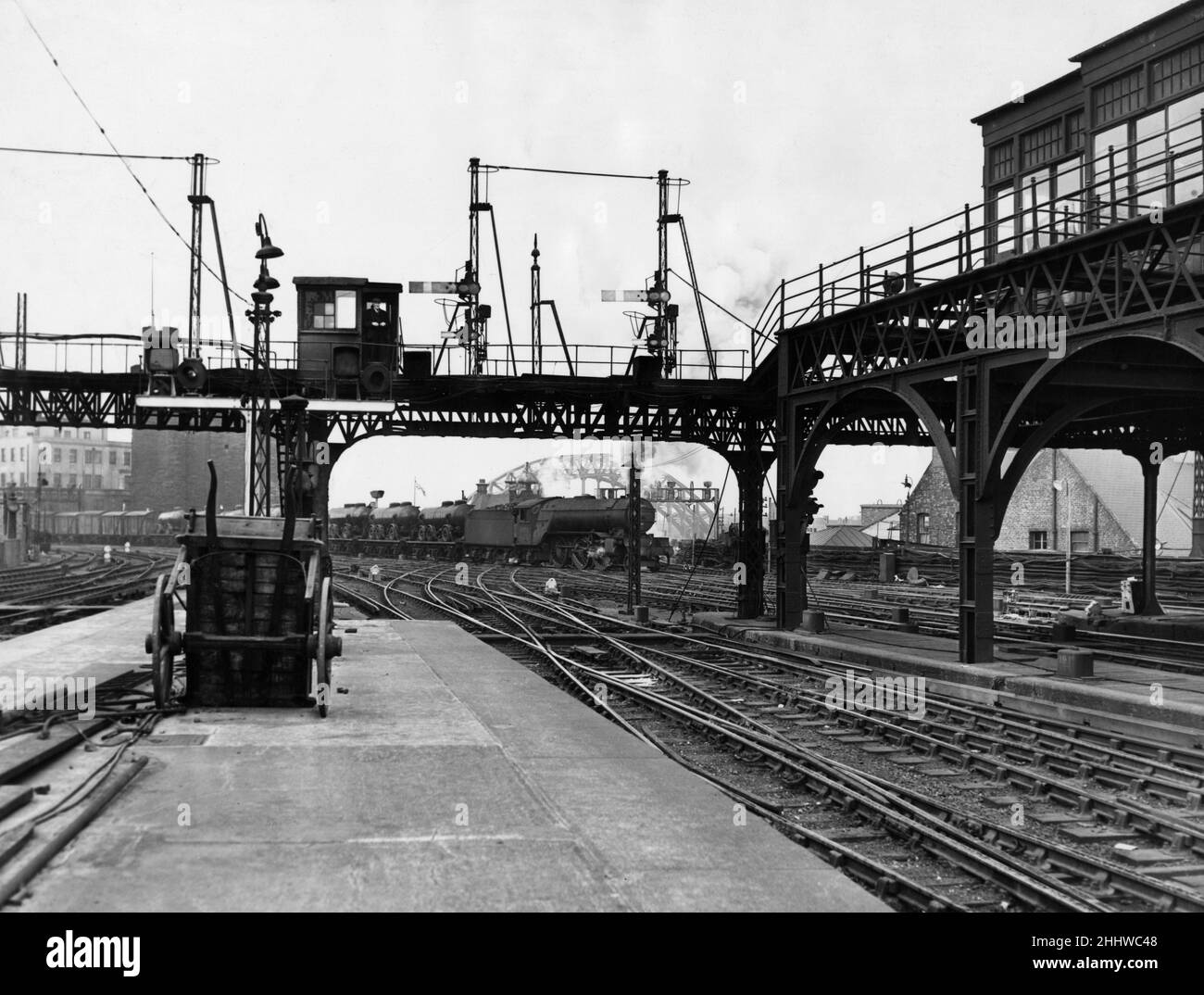 A goods train crossing the points outside Newcastle station on the last ...