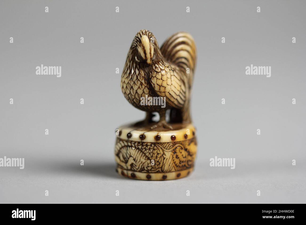 Netsuke of the Fowl on the Drum of the Wise Emperor 19th century Japan ...