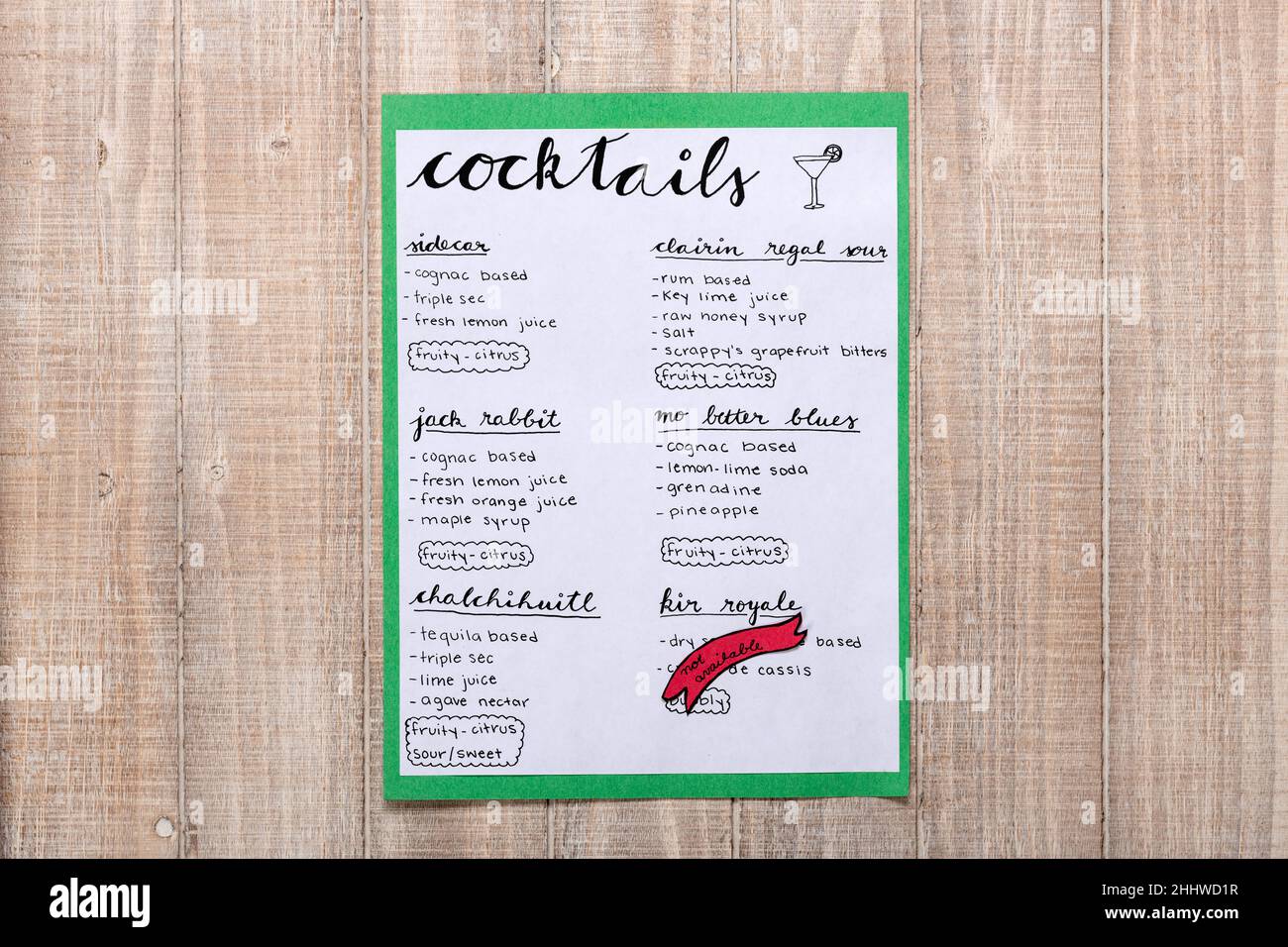 Handmade cocktail menu design on vintage wood background Stock Photo ...