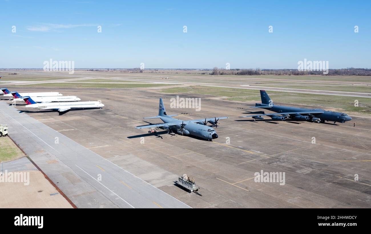 A C-130 Hercules and a B-52H Stratofortress are positioned on the ...