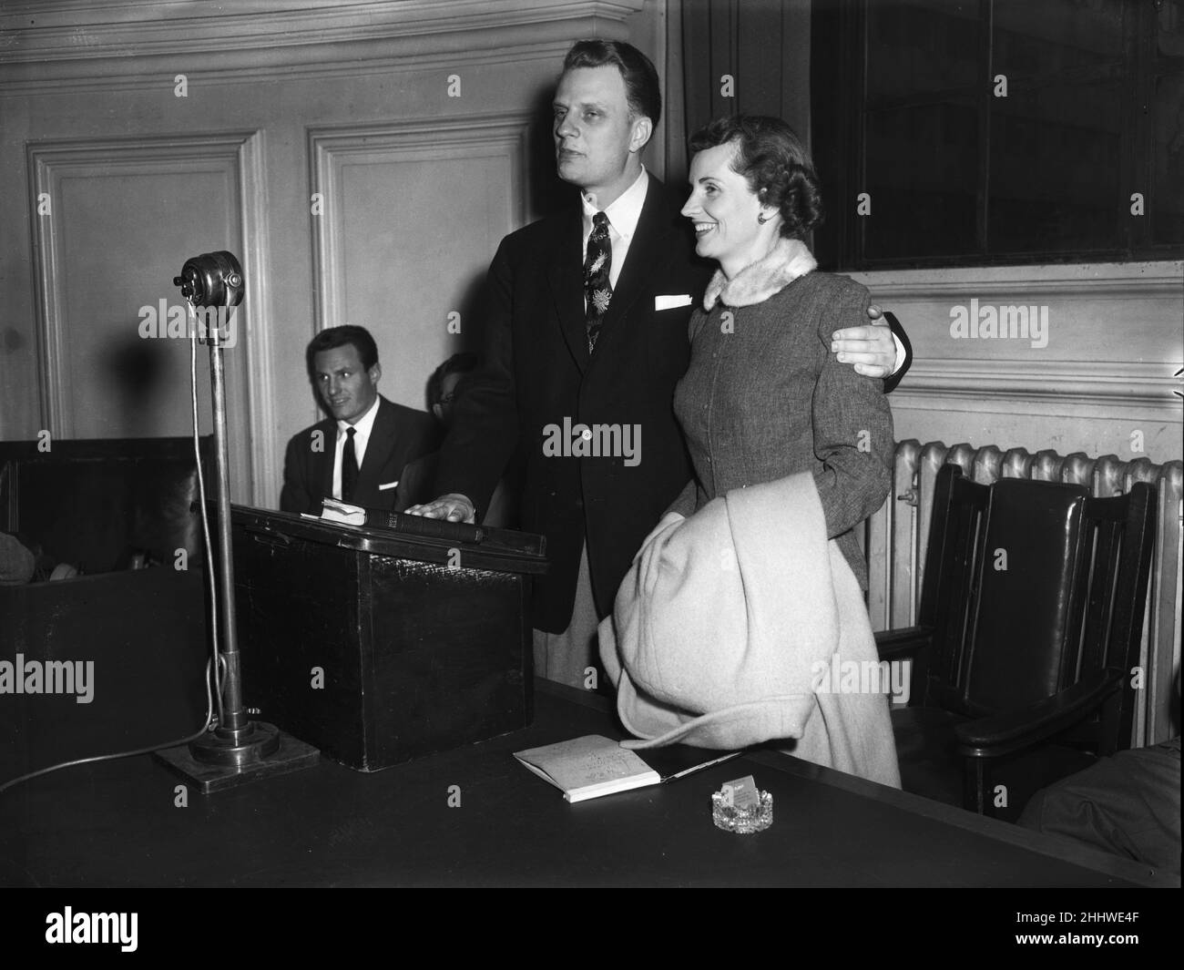American evangelist Billy Graham with his wife Ruth at the Central Hall ...