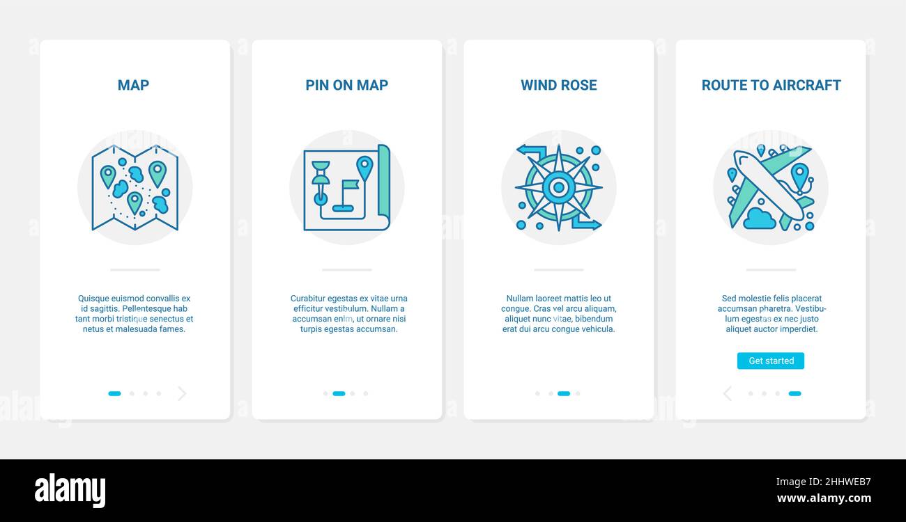 Gps navigation service vector illustration. UX, UI onboarding mobile app page screen set with ...
