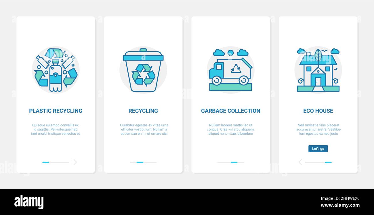 Waste management, recycling technology to save ecology vector illustration. UX, UI onboarding ...