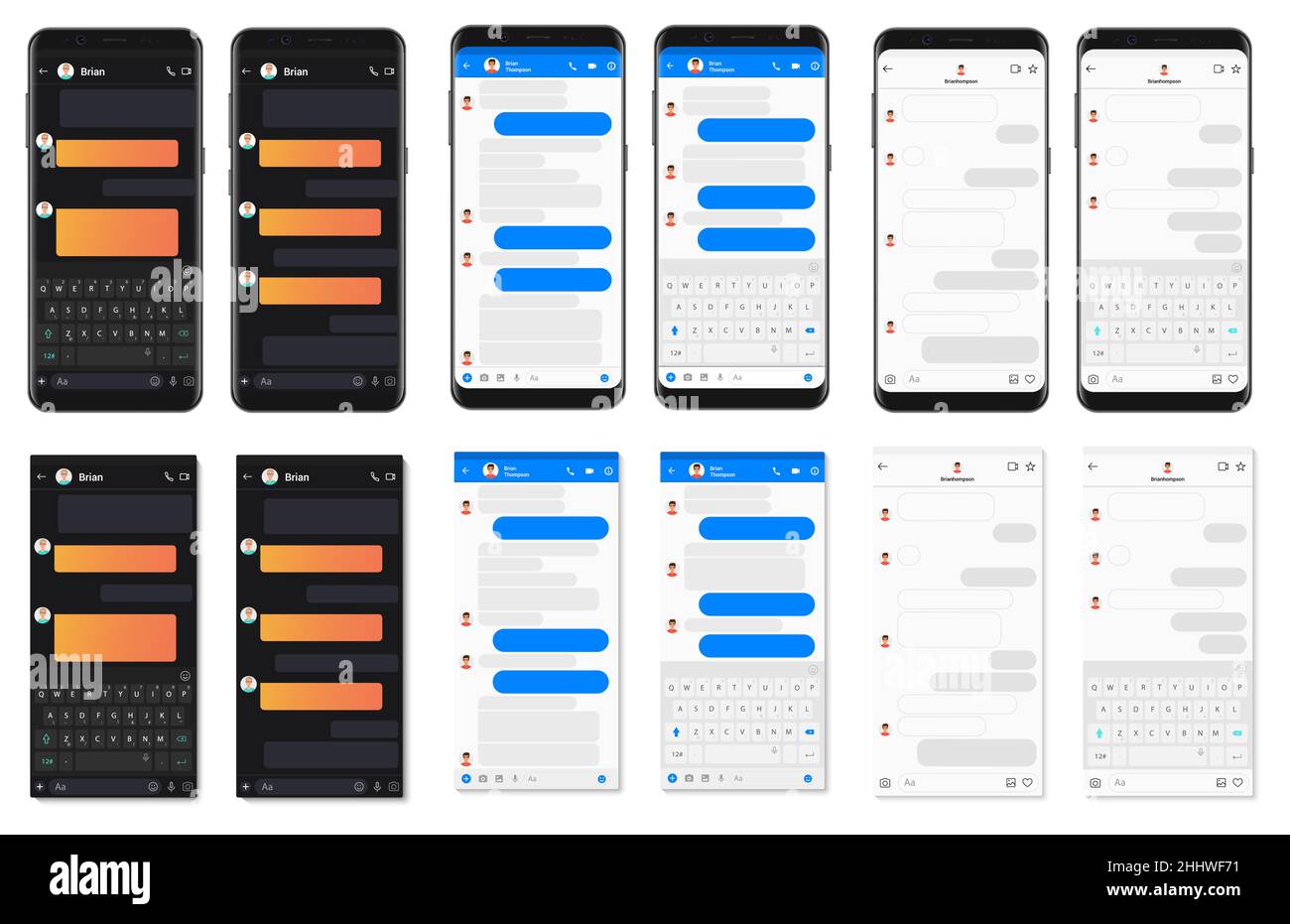 Realistic detailed smartphone chatting app template bubbles collection ...