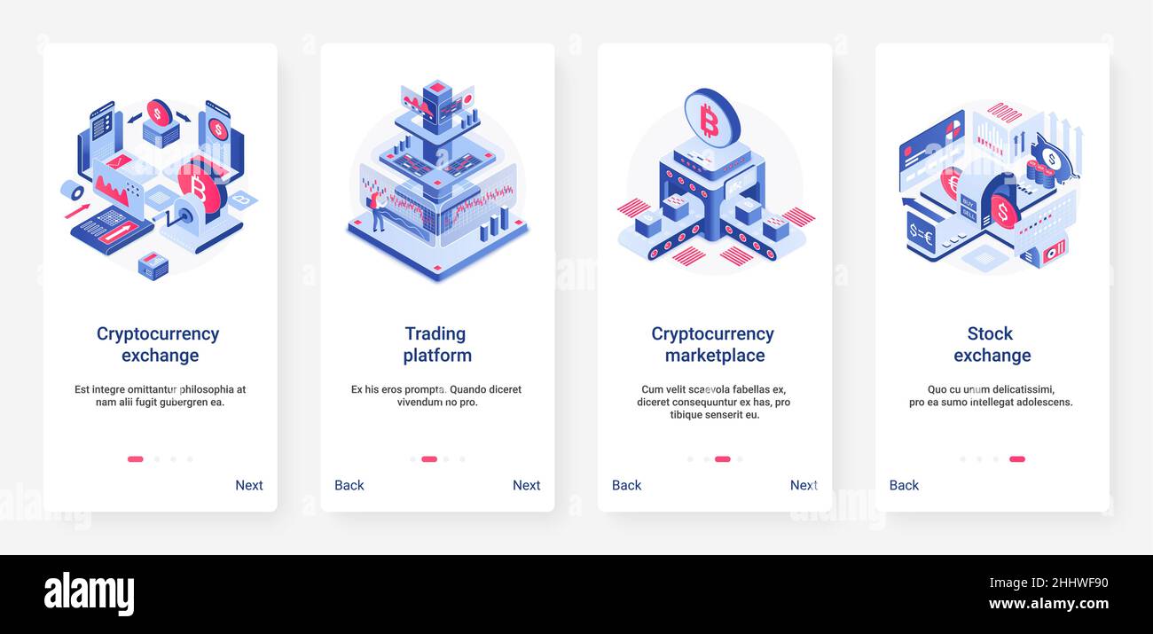 Isometric cryptocurrency exchange trading platform vector illustration ...