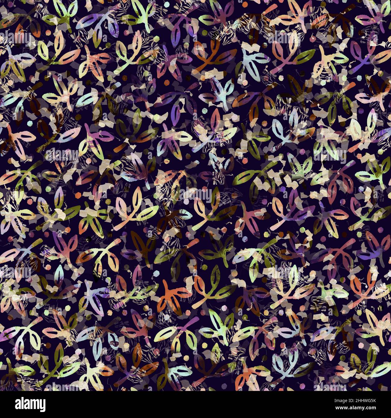 Exotic multicoloured boho floral camouflage scatter print. Seamless ...