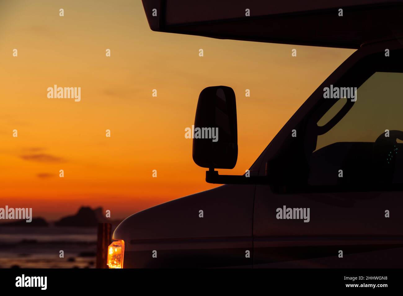 RV Recreational Vehicle with Overhead Bunk and Scenic Warming Sunset ...