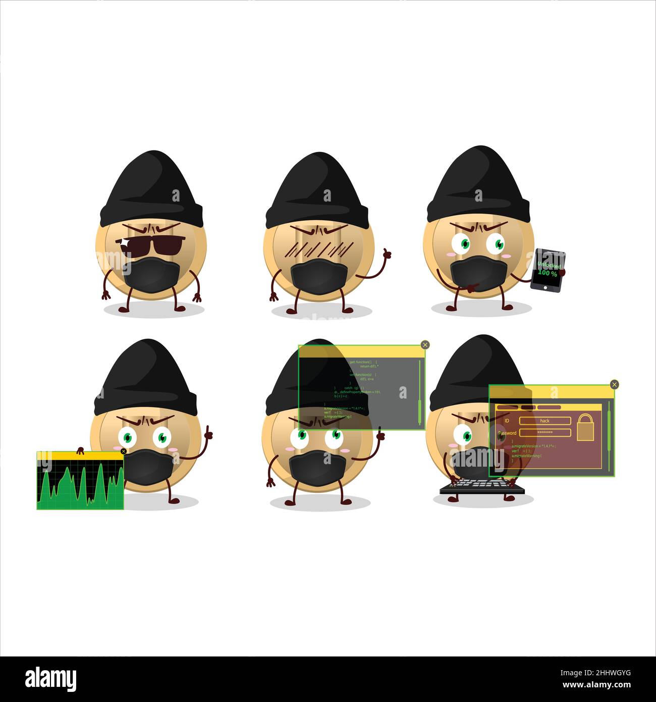 A Hacker chinese coin character mascot with. Vector illustration Stock ...