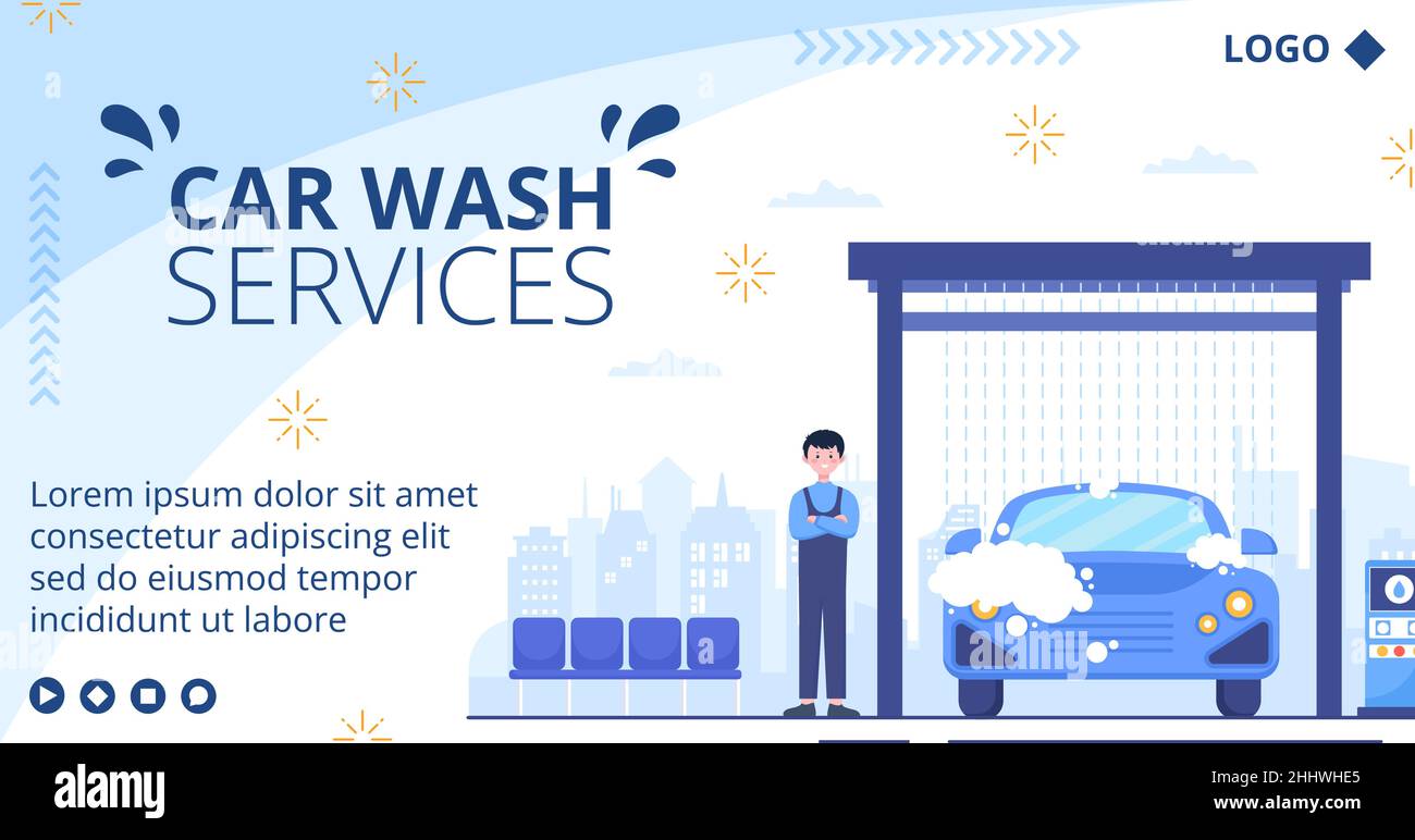 Car Wash Service Post Template Flat Design Illustration Editable of ...