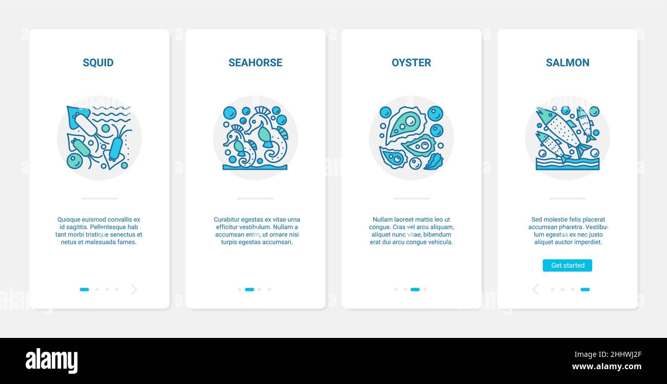 Sea ocean fish shellfish vector illustration. UX, UI onboarding mobile ...