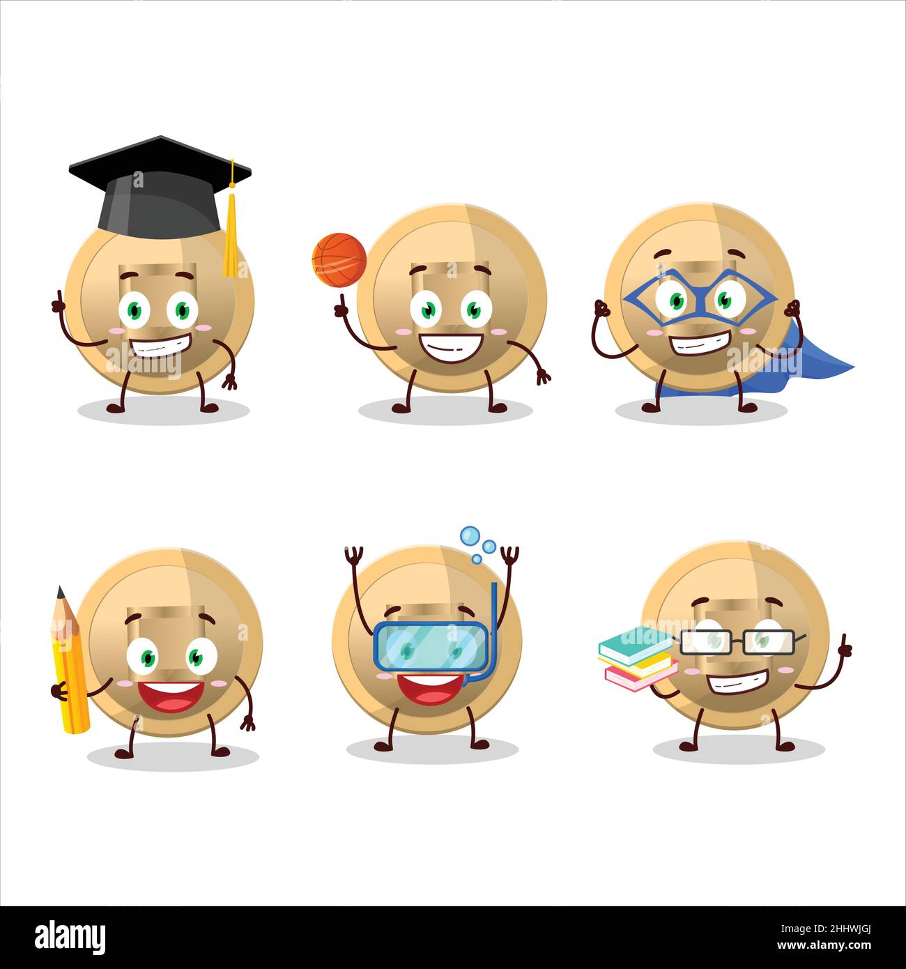 School student of chinese coin cartoon character with various ...