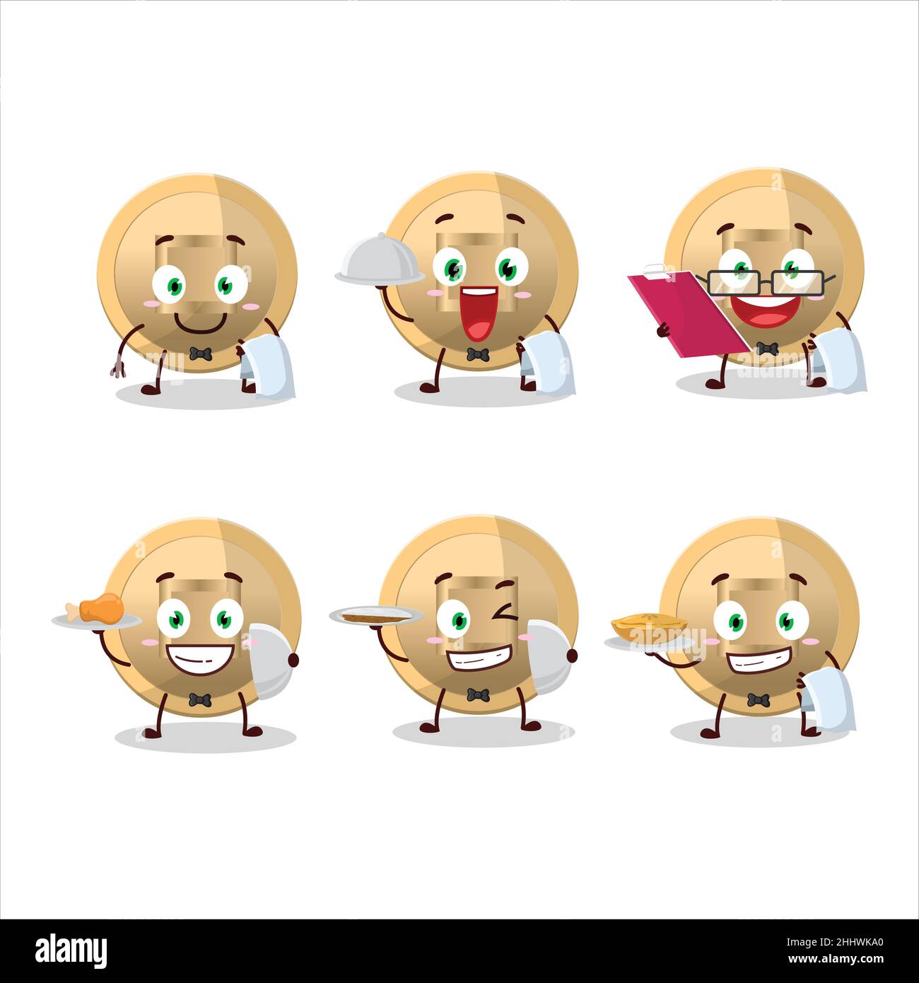 happy chinese coin waiter cartoon character holding a plate. Vector ...