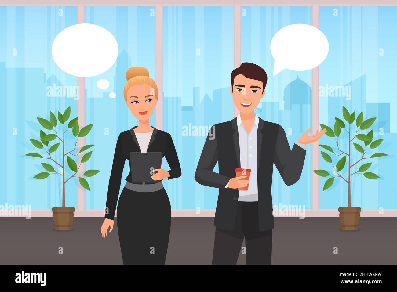 Office Corporate Workers Couple People Communicate Vector Illustration