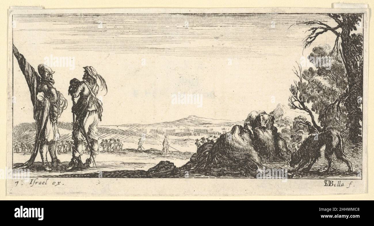Plate 7: two soldiers standing to left, a wolf devouring a dead horse ...
