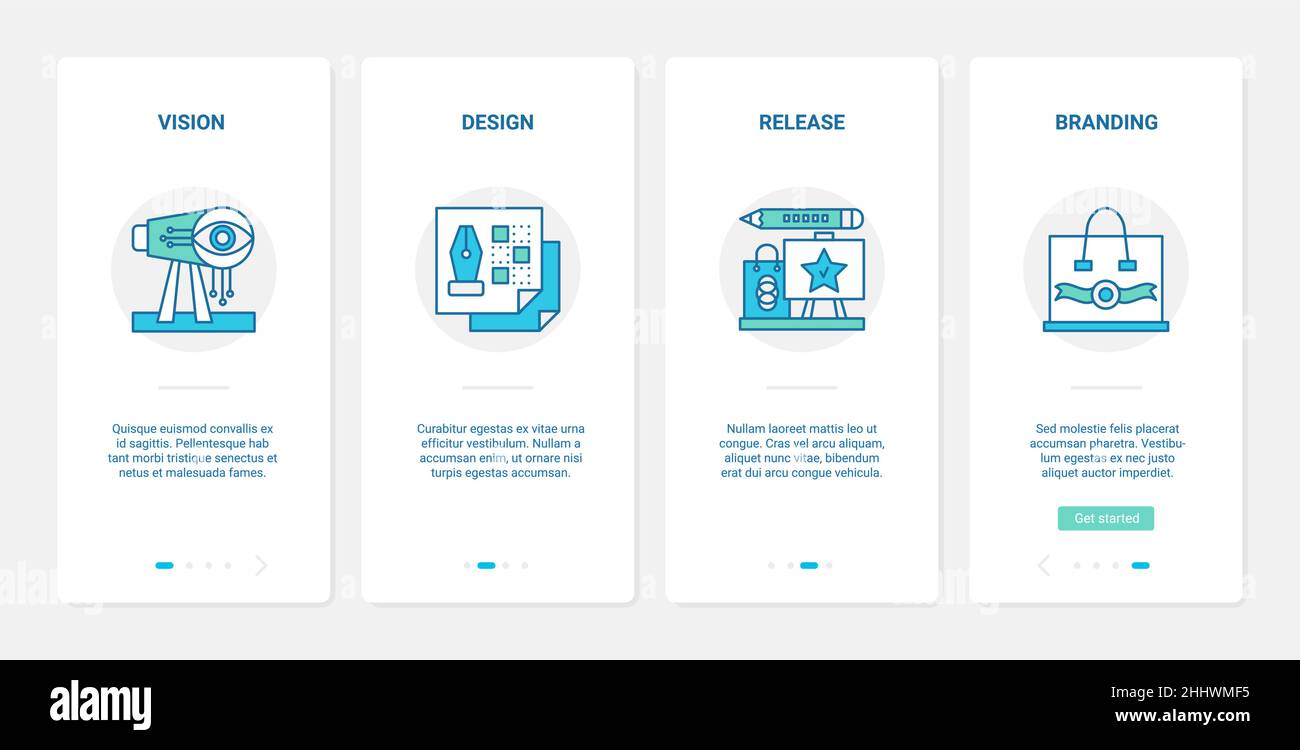 Business startup technology vector illustration. UX, UI onboarding mobile app page screen set ...