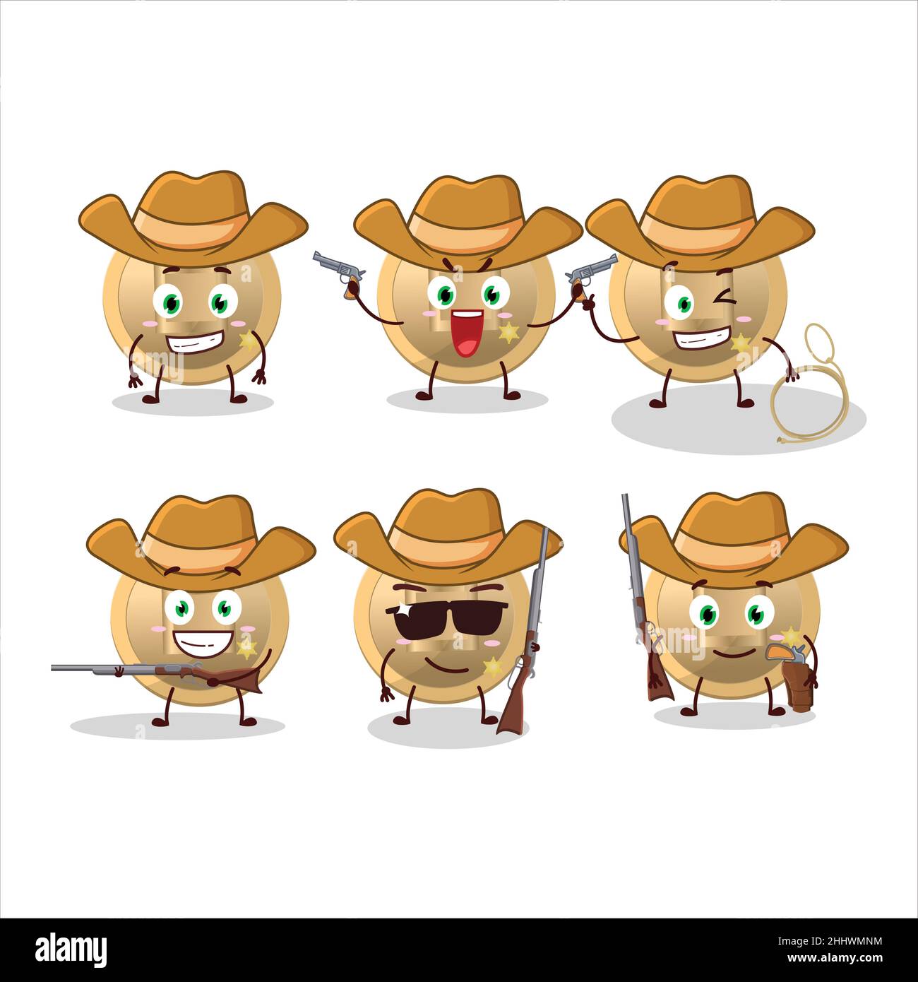 Cool cowboy chinese coin cartoon character with a cute hat. Vector ...