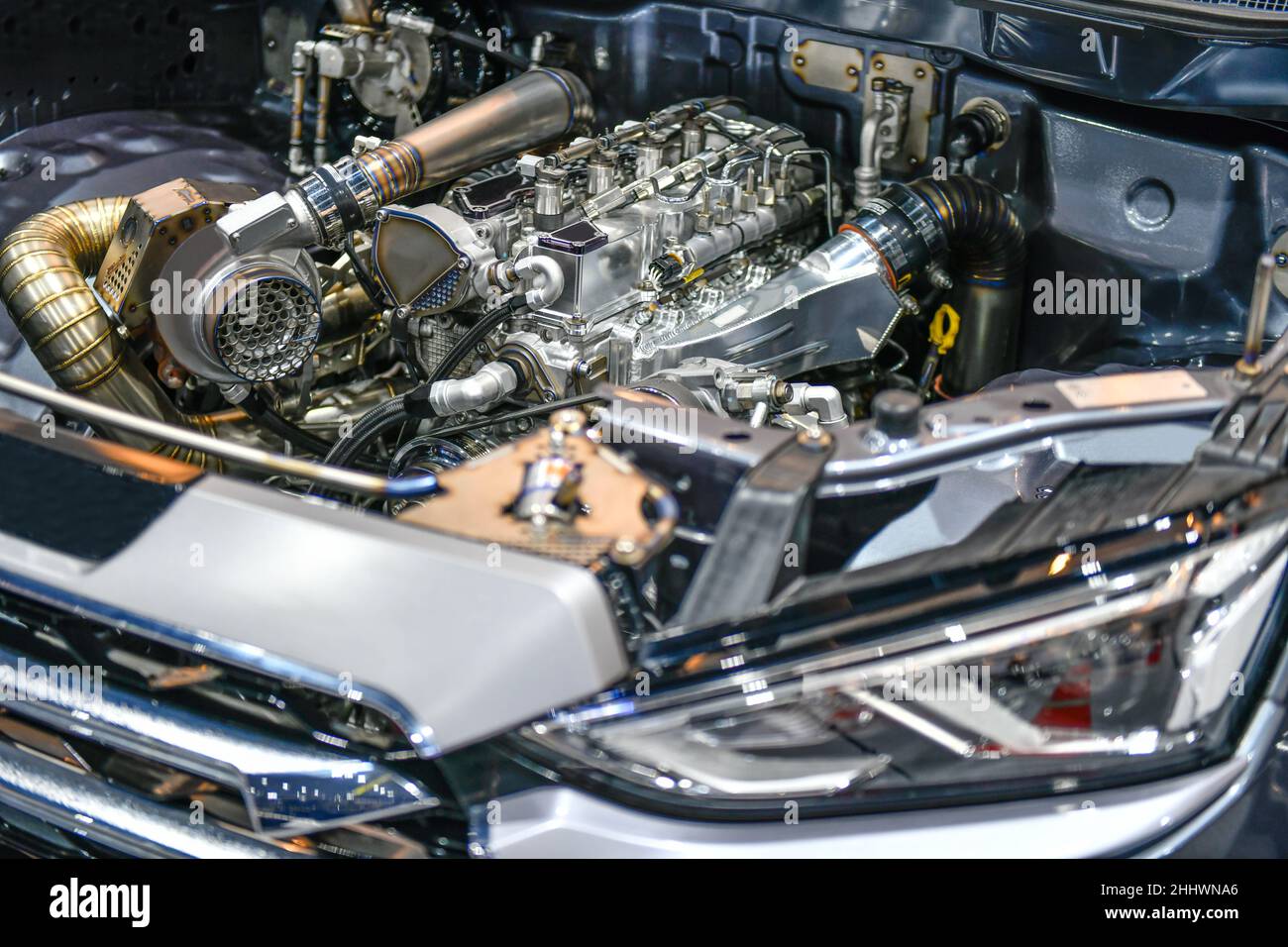 Details of car engine. Modification of the turbo engine Stock Photo - Alamy