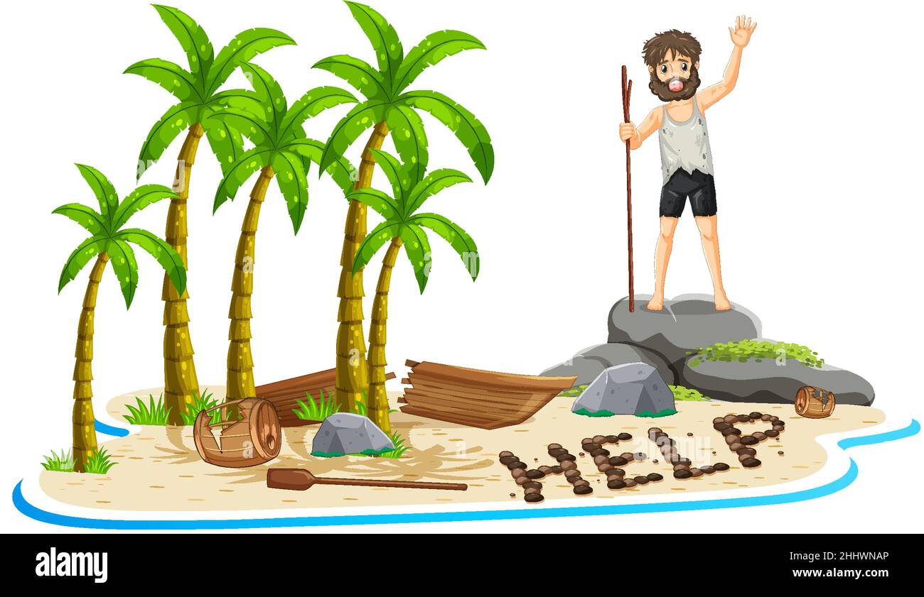 A man on deserted island isolated illustration Stock Vector Image & Art ...