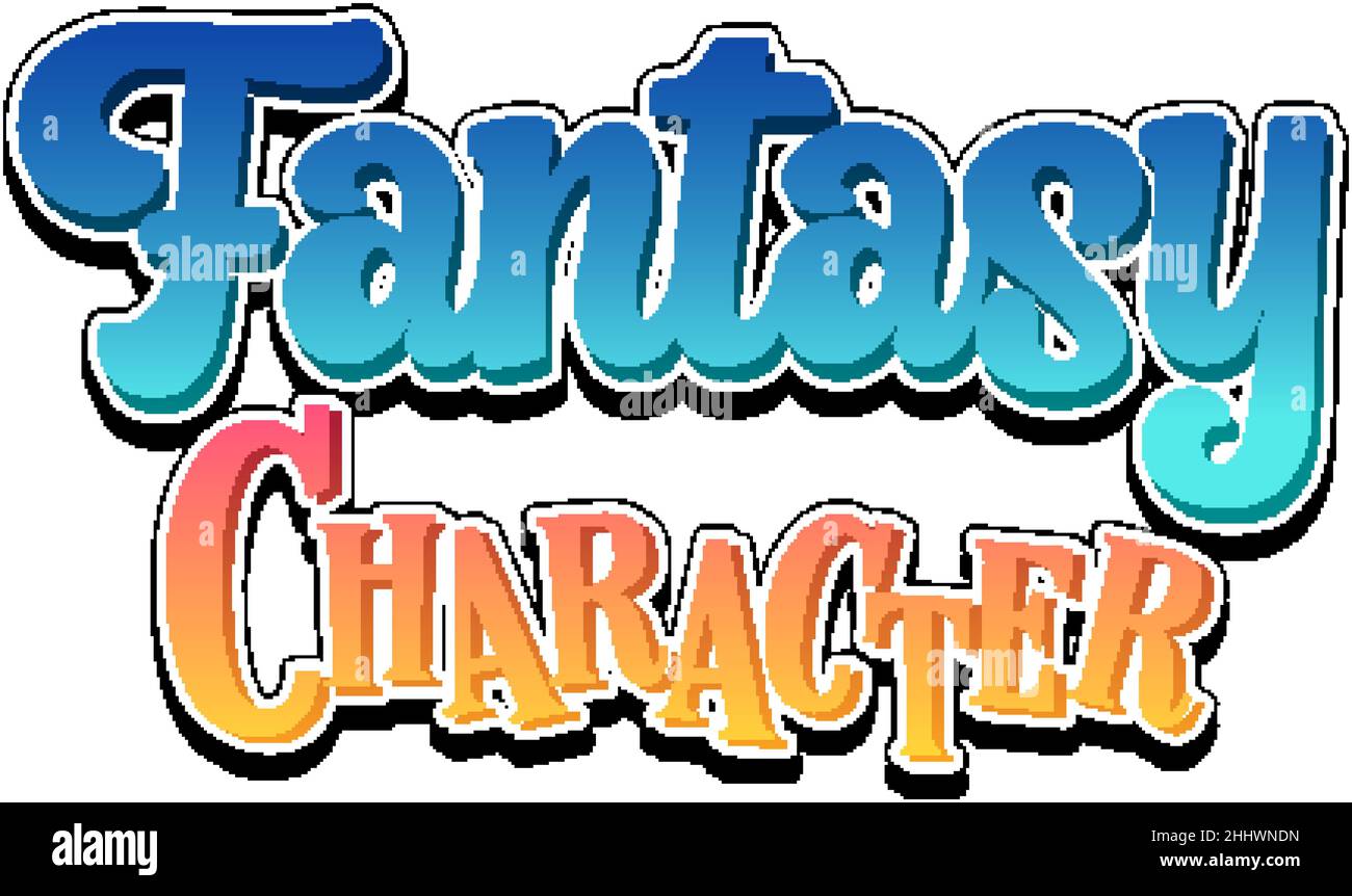Fantasy Characters text word in cartoon style illustration Stock Vector ...