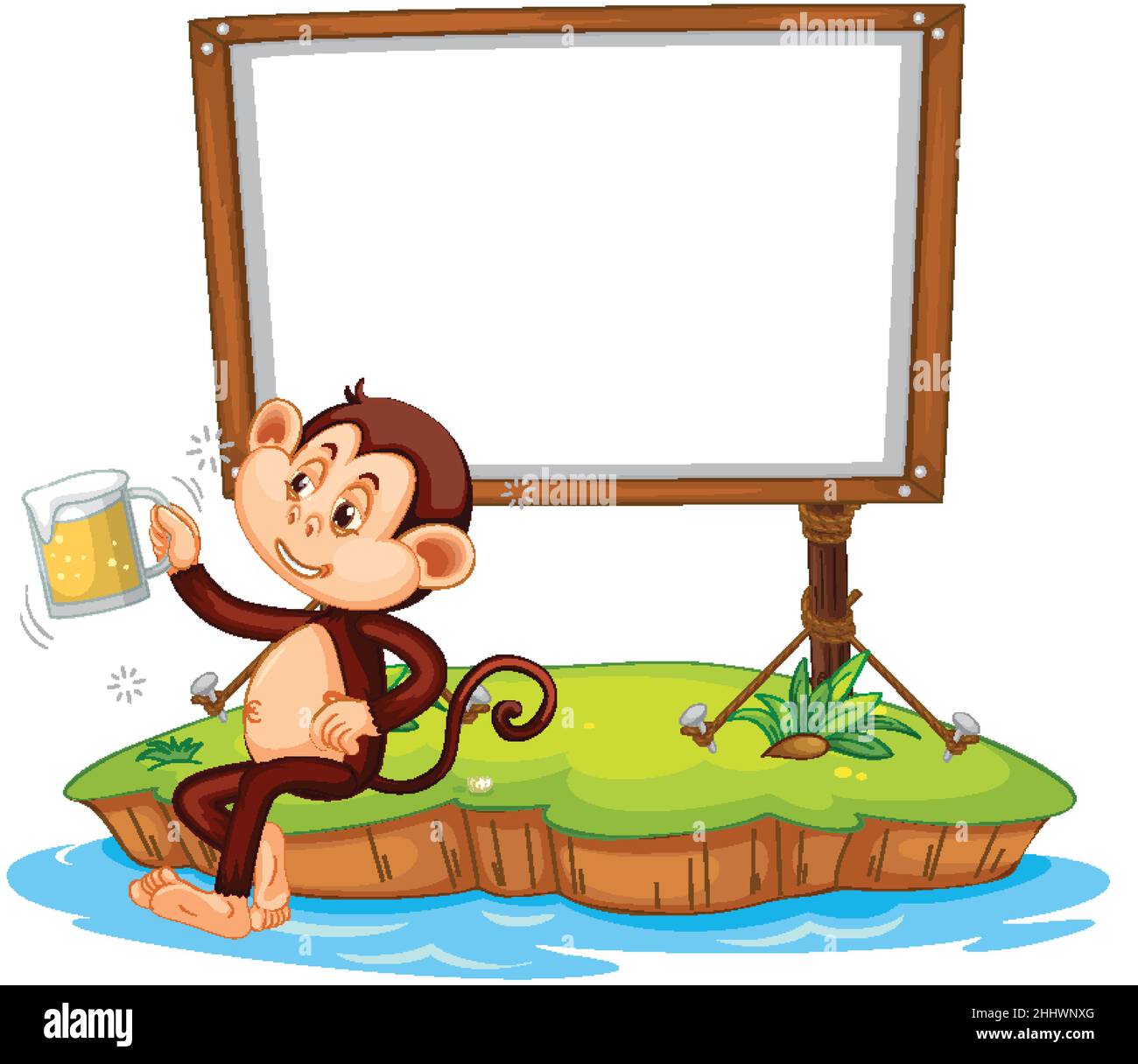 Drunk monkey with blank board on white background illustration Stock ...