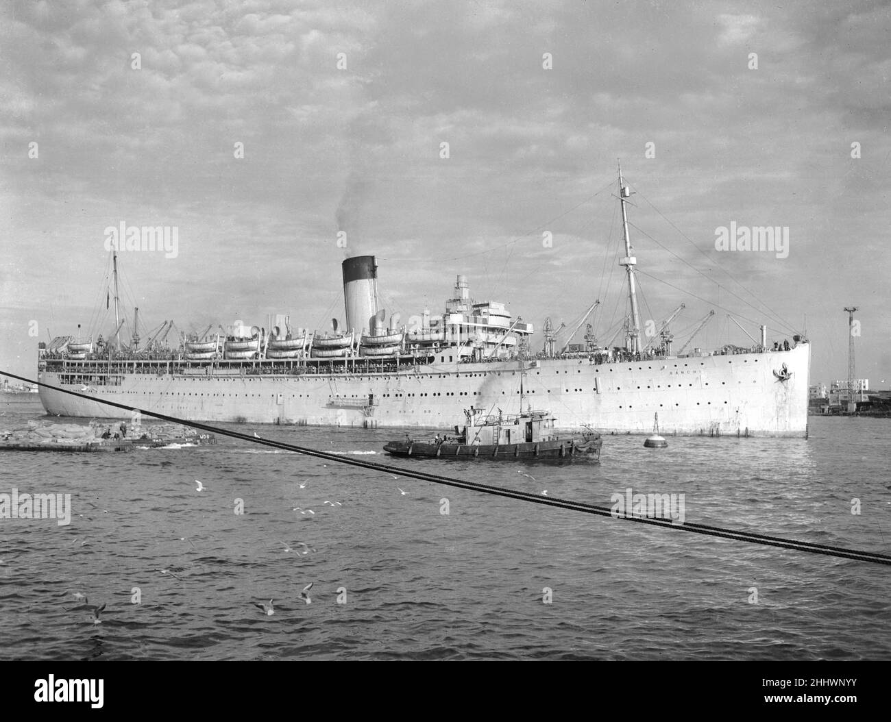 The troopship Stratheden at Port Said on the Suez Canal, Egypt. Circa ...