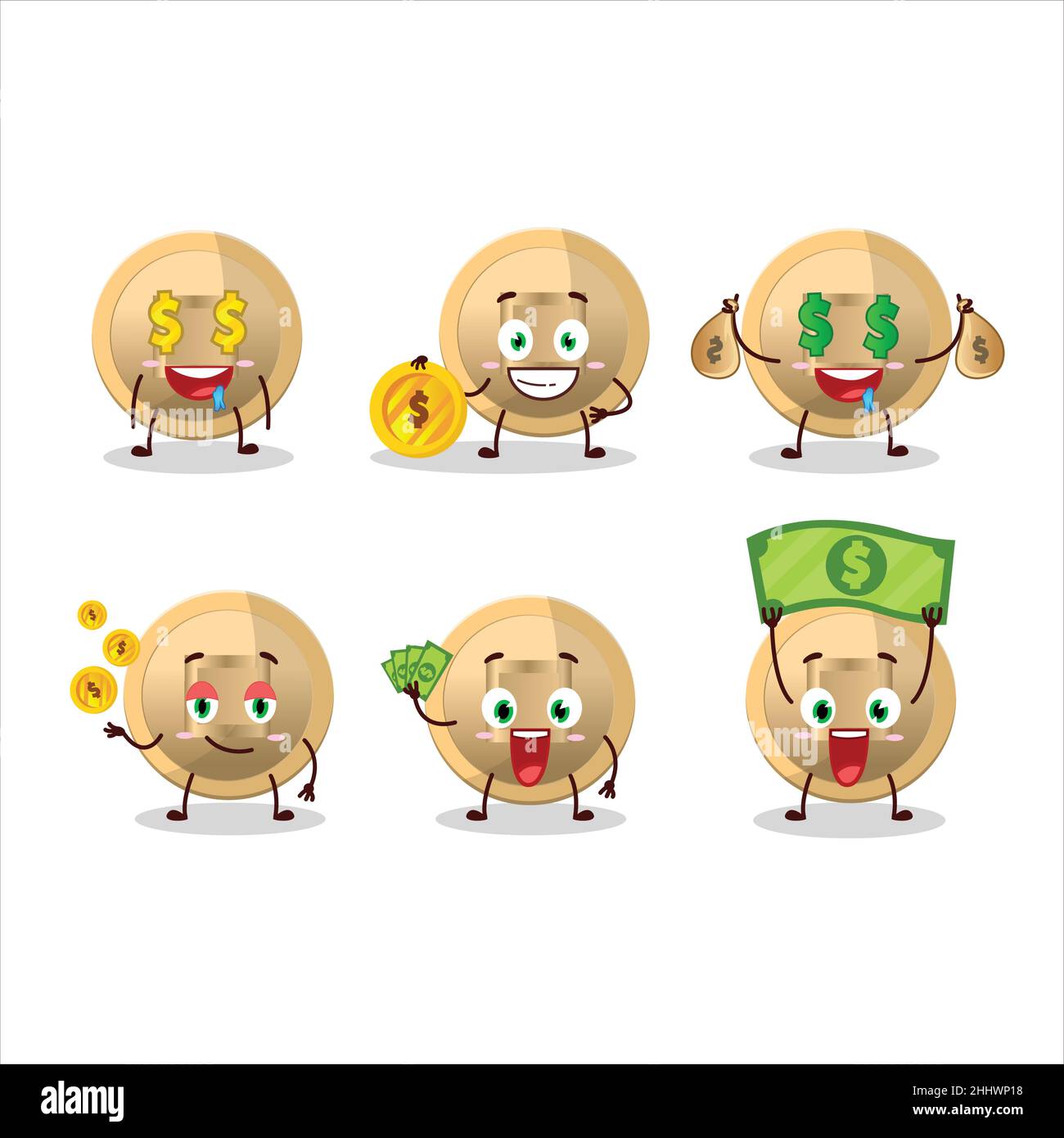 Chinese coin cartoon character with cute emoticon bring money. Vector ...