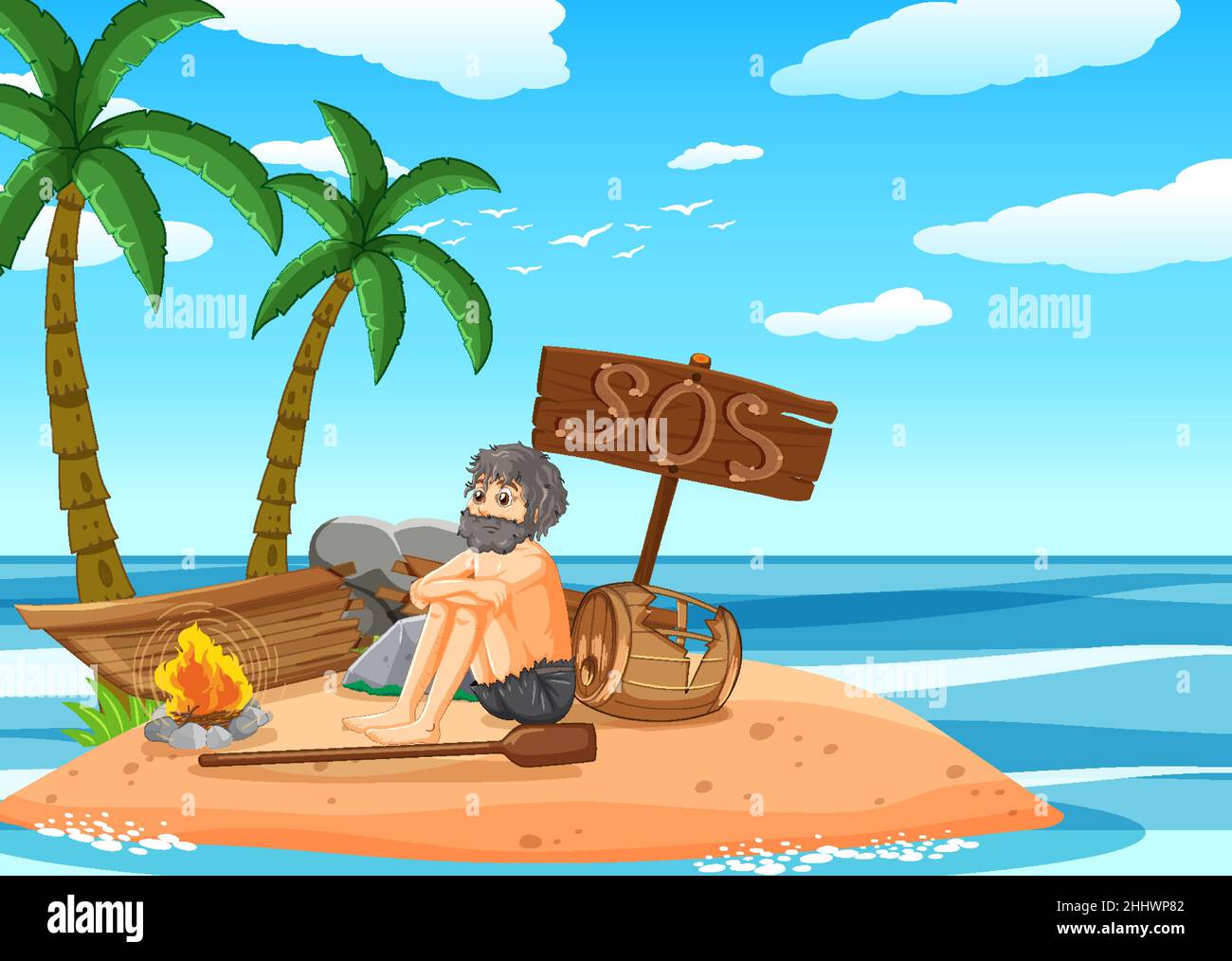 A man on deserted island isolated illustration Stock Vector Image & Art ...