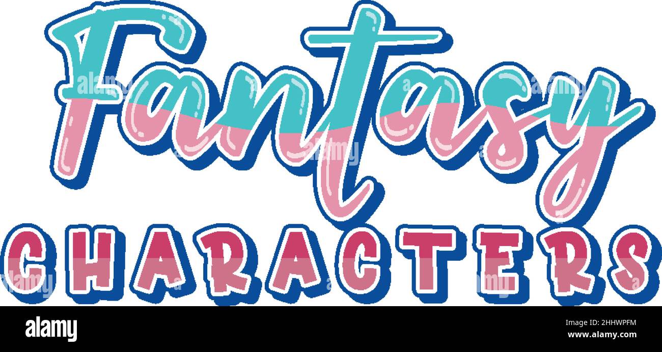 Fantasy Characters text word in cartoon style illustration Stock Vector ...