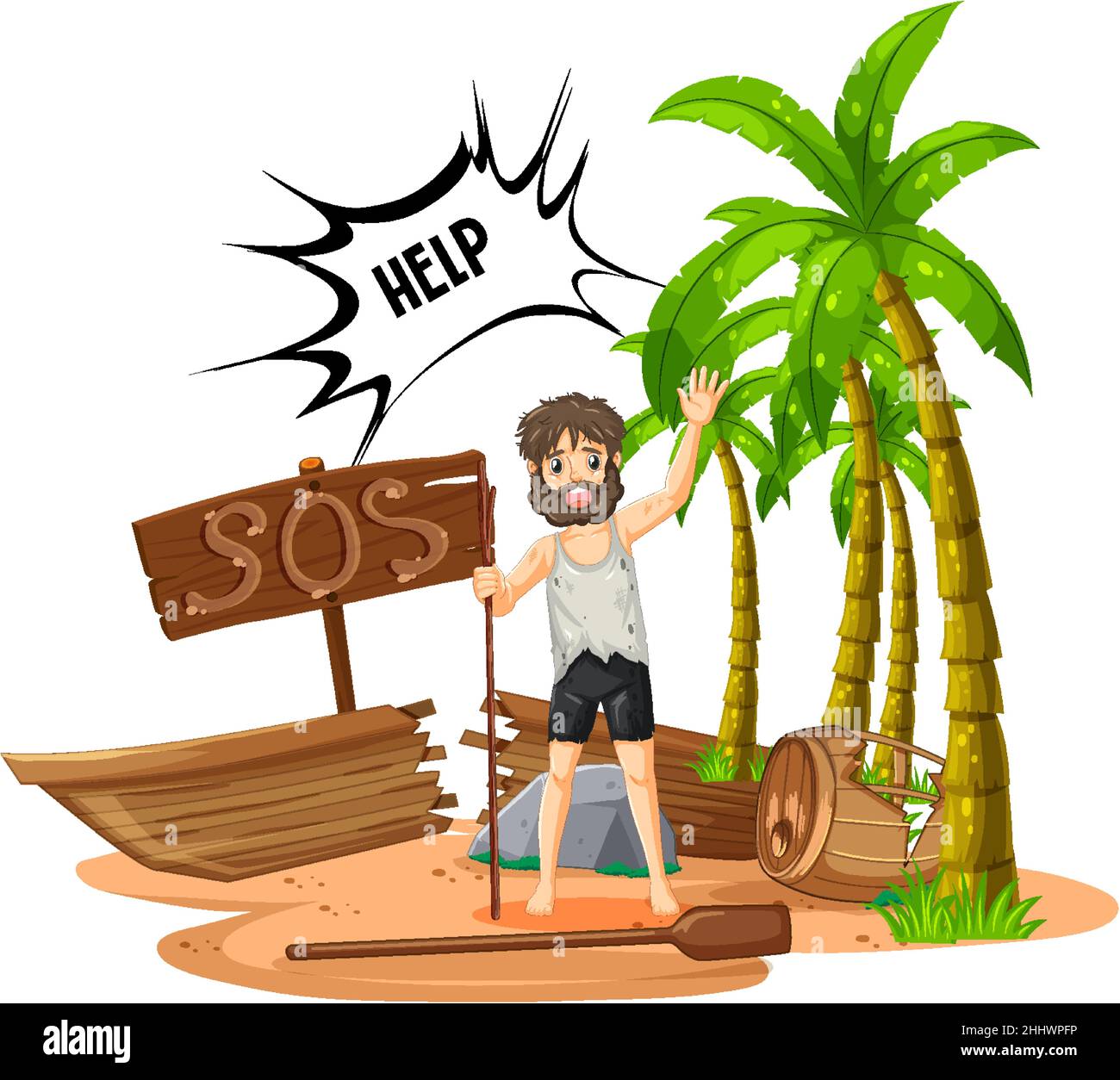 A man on deserted island isolated illustration Stock Vector Image & Art ...