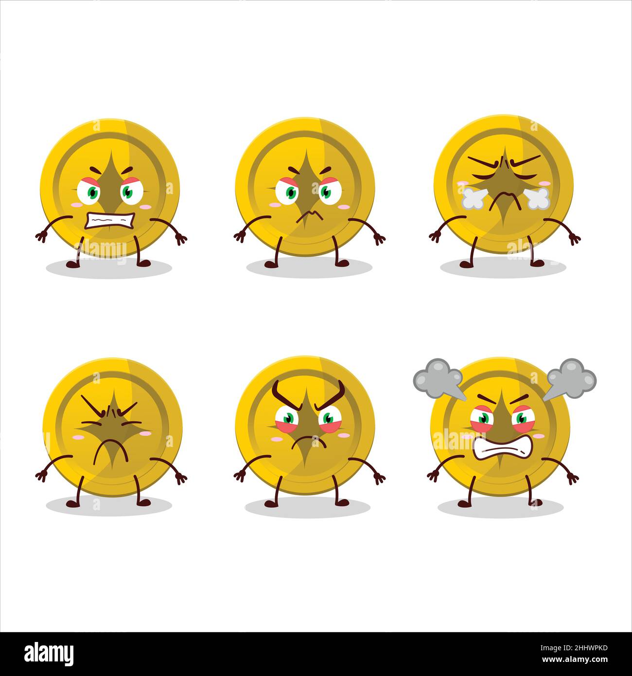 Gold coin cartoon character with various angry expressions. Vector ...