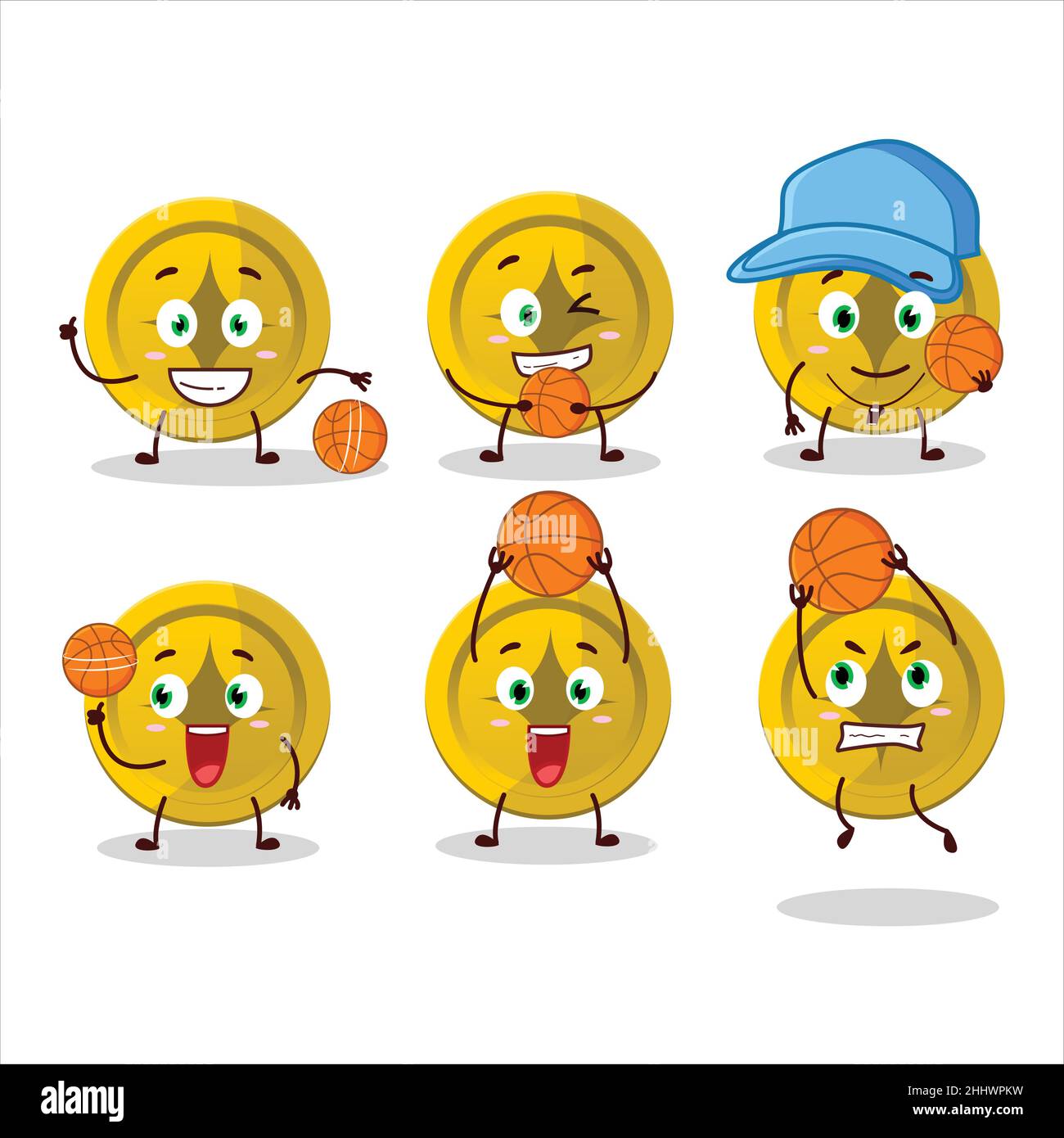 Talented gold coin cartoon character as a basketball athlete. Vector ...