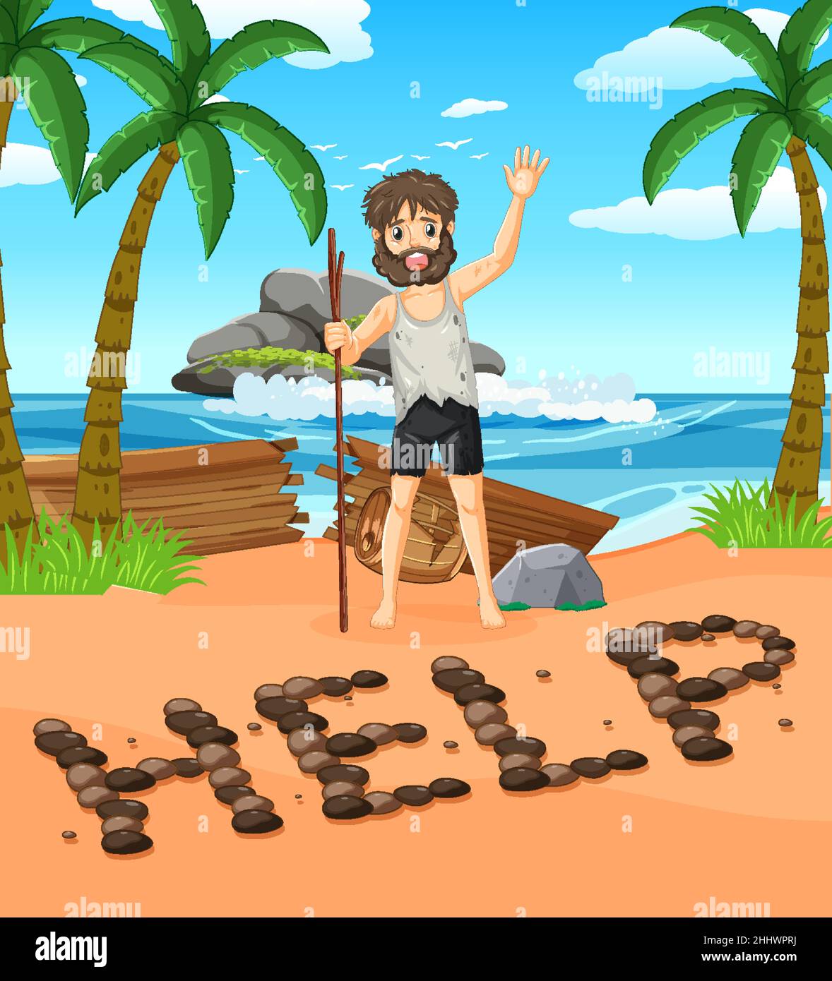 A man on deserted island isolated illustration Stock Vector Image & Art ...